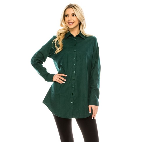 Haute Edition | Women's Long Sleeve Tunic Length Plaid Button Down ...
