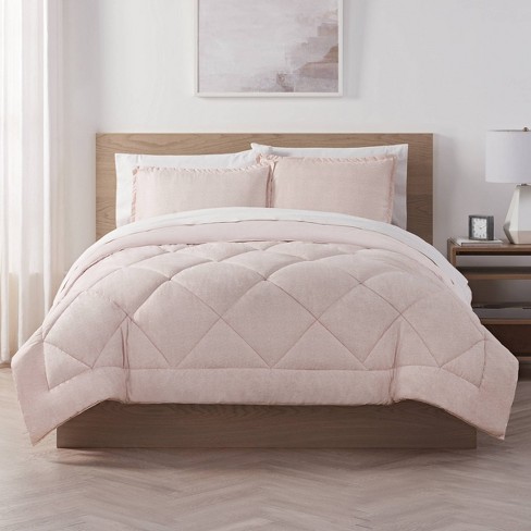 5pc Twin twin Extra Long Supersoft Bed In A Bag Reversible Comforter Set Dusty Pink Serta Includes Sheets Sham Polyester Target