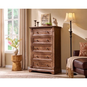 5 Drawer Dresser, 48" Tall Wood Chest of Drawers with Metal Handles ...