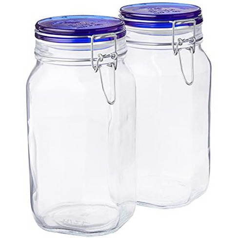 Bormioli Rocco Fido Square Jar With Blue Lid, 1.50 Liter (pack Of 2 ...