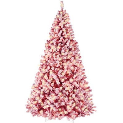 Best Choice Products 6ft Pre-lit Red Christmas Pine Tree W/ Flocked ...