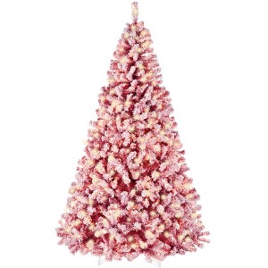 Best Choice Products 6ft Pre-lit Red Christmas Pine Tree W/ Flocked ...