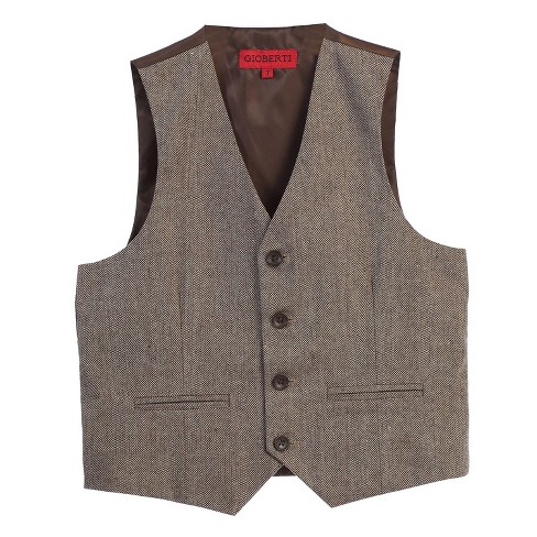 Gioberti Boy's Tweed Plaid Formal Suit Vest, Herringbone Tan, Size 3t ...
